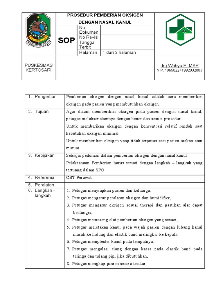 Sop Pemberian O2 Nasal Kanul | PDF