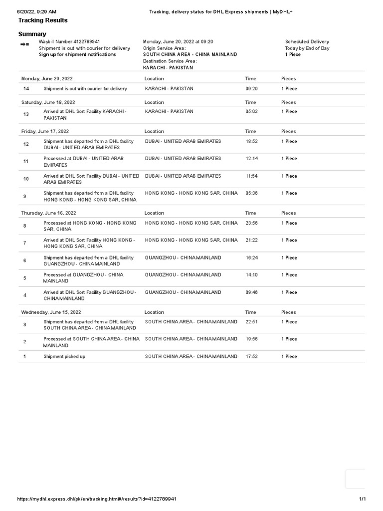 Tracking, Delivery Status For DHL Express Shipments - MyDHL+ | PDF ...