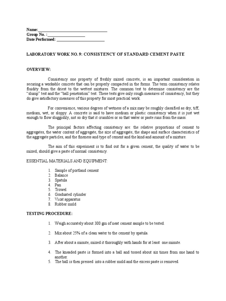 CMT Laboratory Work 9&10-1 | PDF | Concrete | Cement