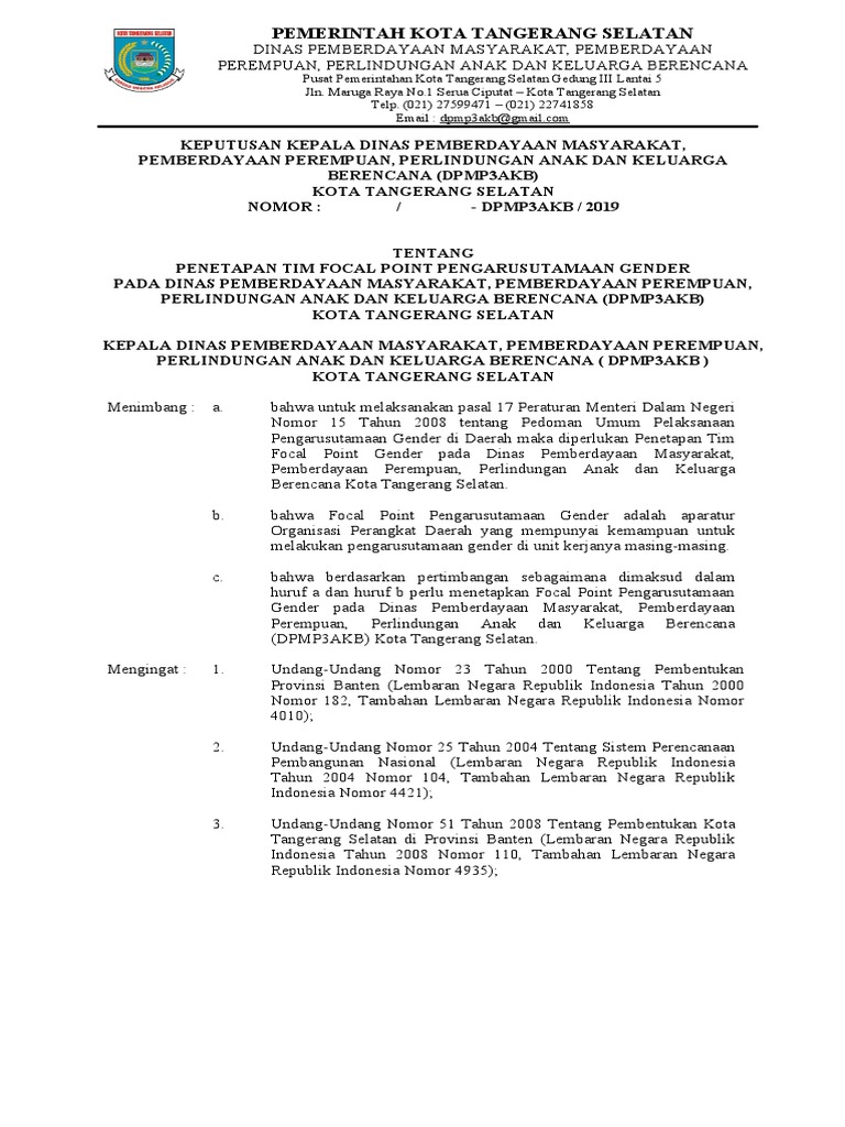 SK Focal Point Gender Dpmp3akb 2019 | PDF | Ilmu Sosial