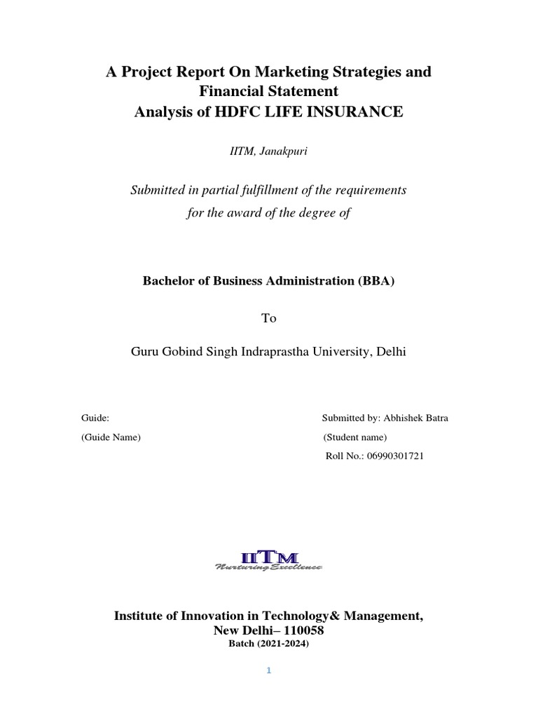 Project Report HDFC LIFE INSURANCE | PDF | Insurance | Return On Investment