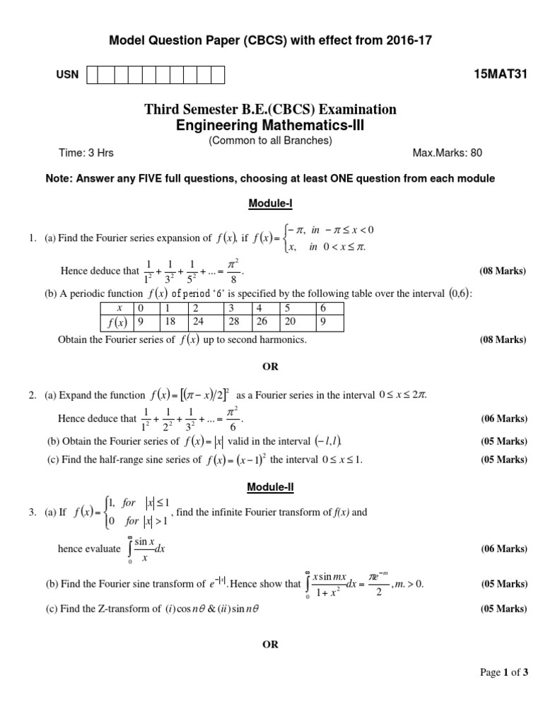 Vtu 15mat31 Model Solution Manual | PDF | Fourier Series | Interpolation