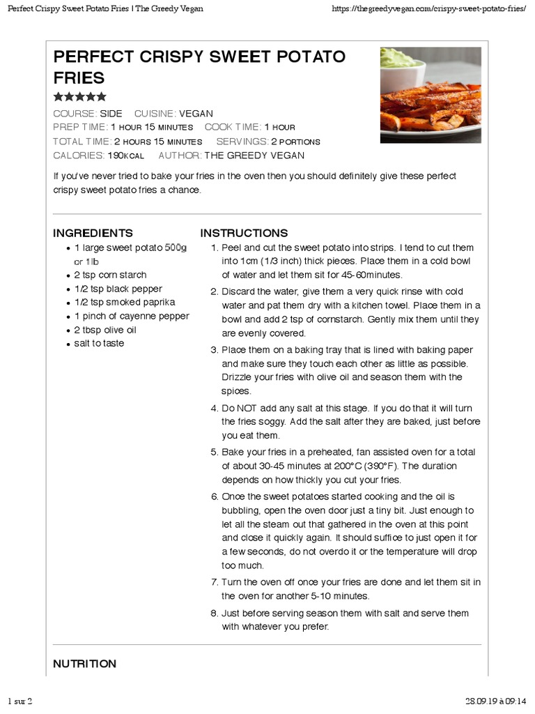 Crispy Baked Sweet Potato Fries Recipe | PDF | French Fries | Potato