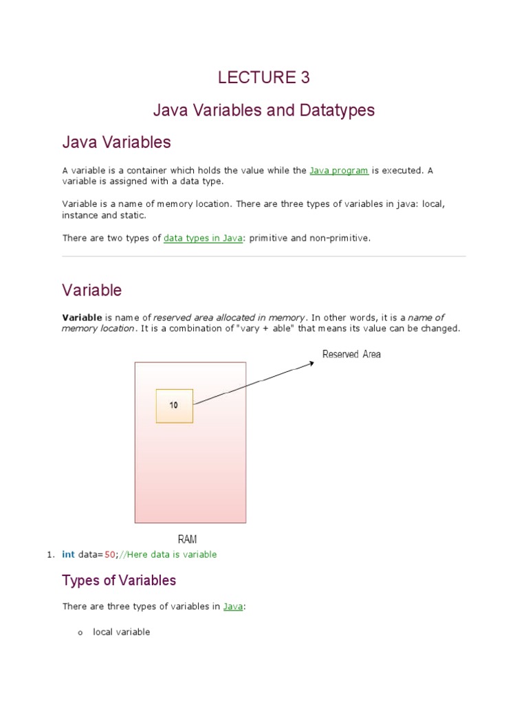 Lecture 3 - Variables and Datatypes | PDF | Data Type | Variable (Computer Science)
