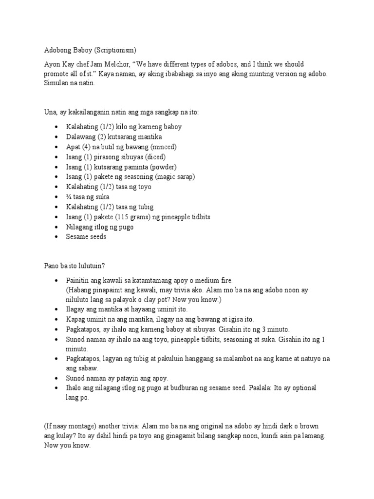 Script For Food Vlog | PDF