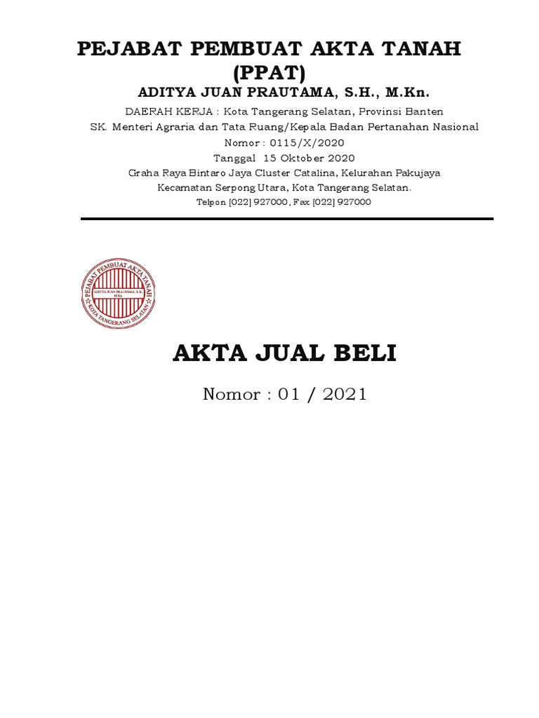 Akta Jual Beli (Lembar Kedua) | PDF