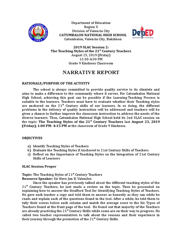 SLAC-Session-2-Narrative-Report-Teaching-Styles | PDF | Learning | Teachers
