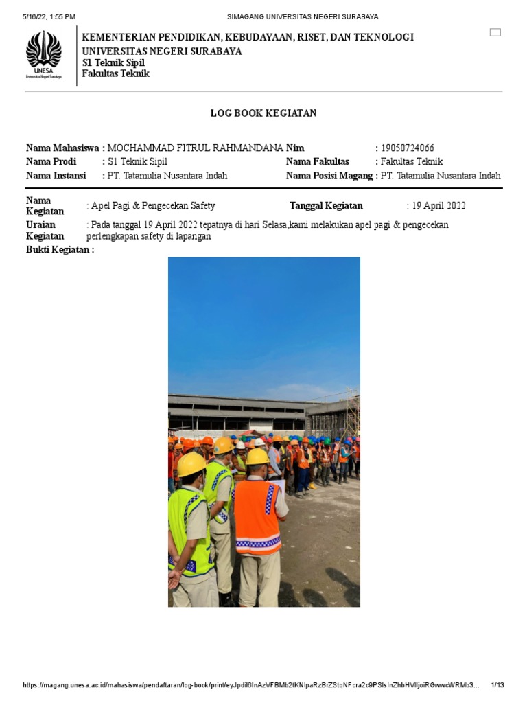 Logbook Magang Industri - M.Fitrul Rahmandana - 190507224066 | PDF