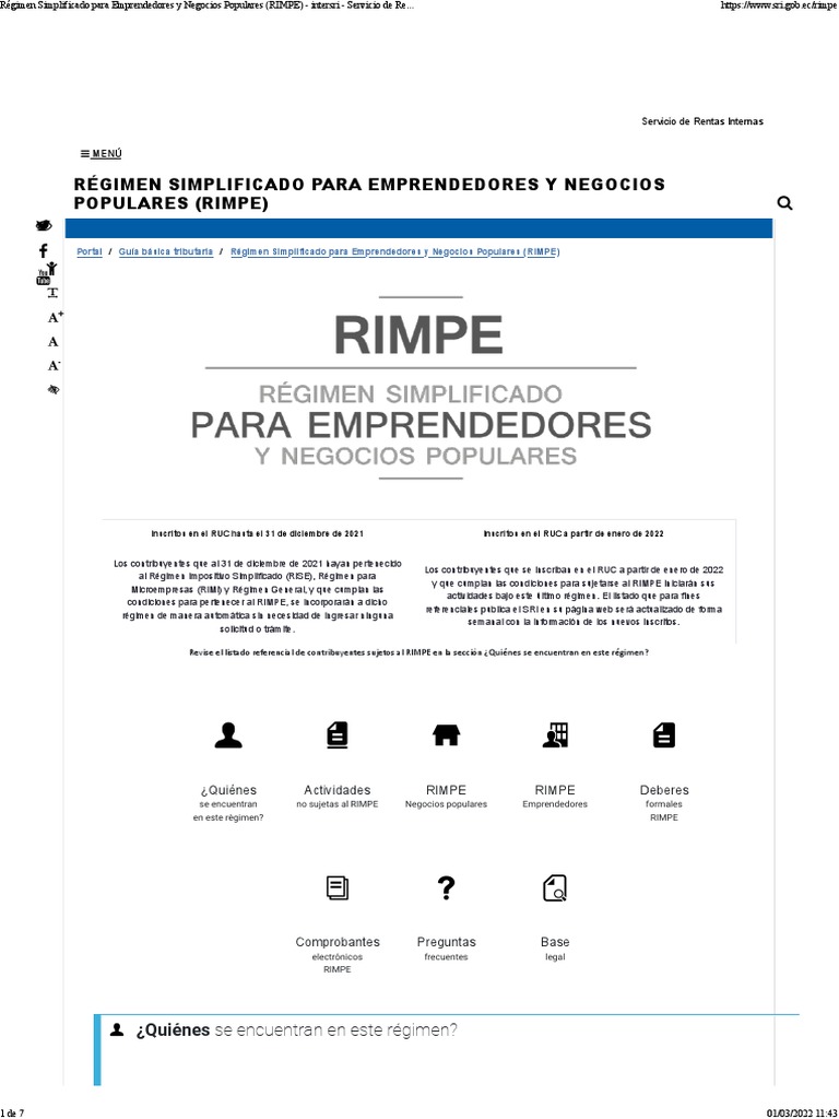 Régimen Simplificado para Emprendedores y Negocios Populares (RIMPE ...