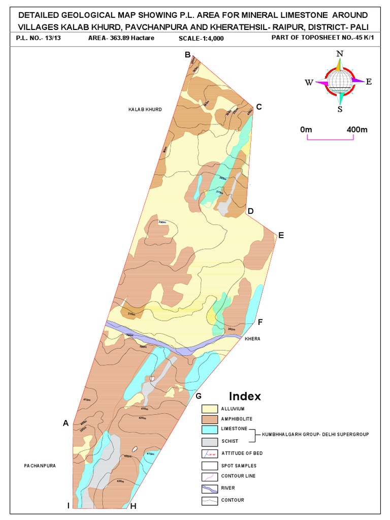 SCALE-1:4,000 P.L. NO.-13/13 AREA - 363.89 Hactare Part of Toposheet No ...