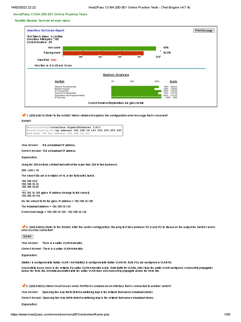 How2Pass CCNA 200-301 Online Practice Tests - Score Report (Test Engine ...