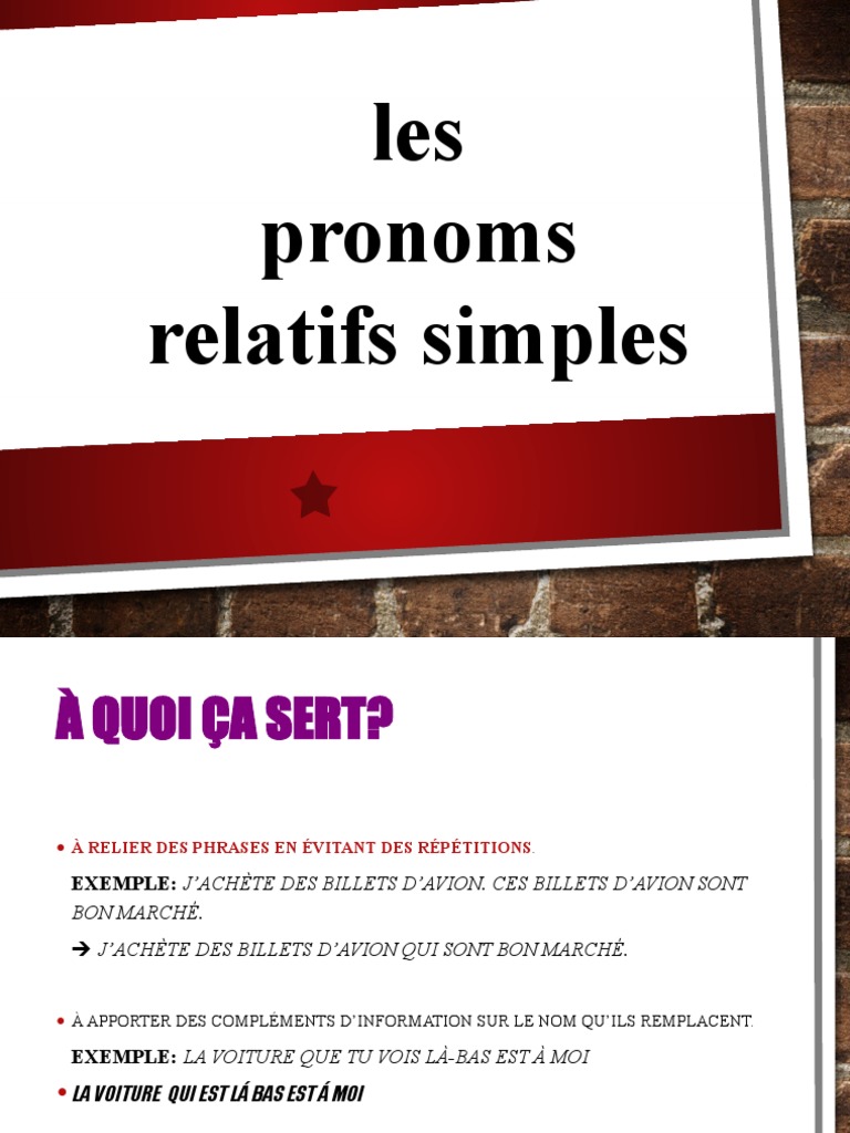Les pronoms relatifs en français | PDF | Genre grammatical | Nombre ...