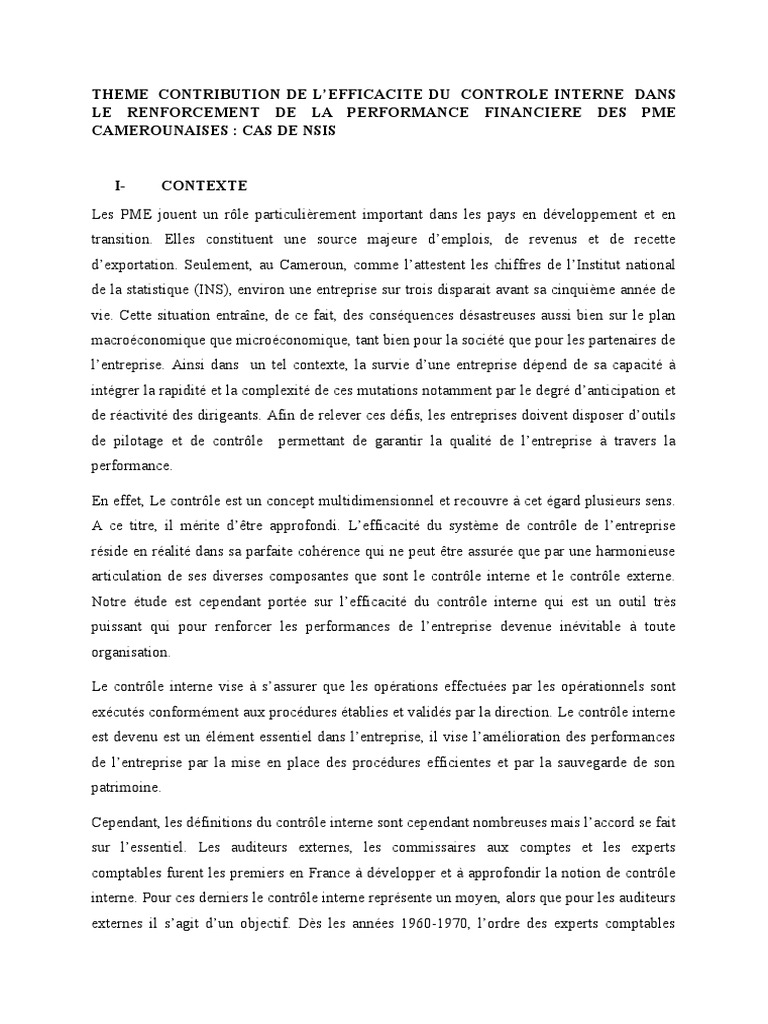 Projet Mémoire 2 | PDF | Contrôle interne | Risque