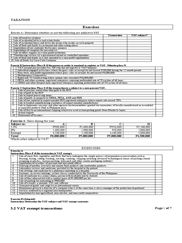 VAT Exercises | PDF | Value Added Tax | Taxes