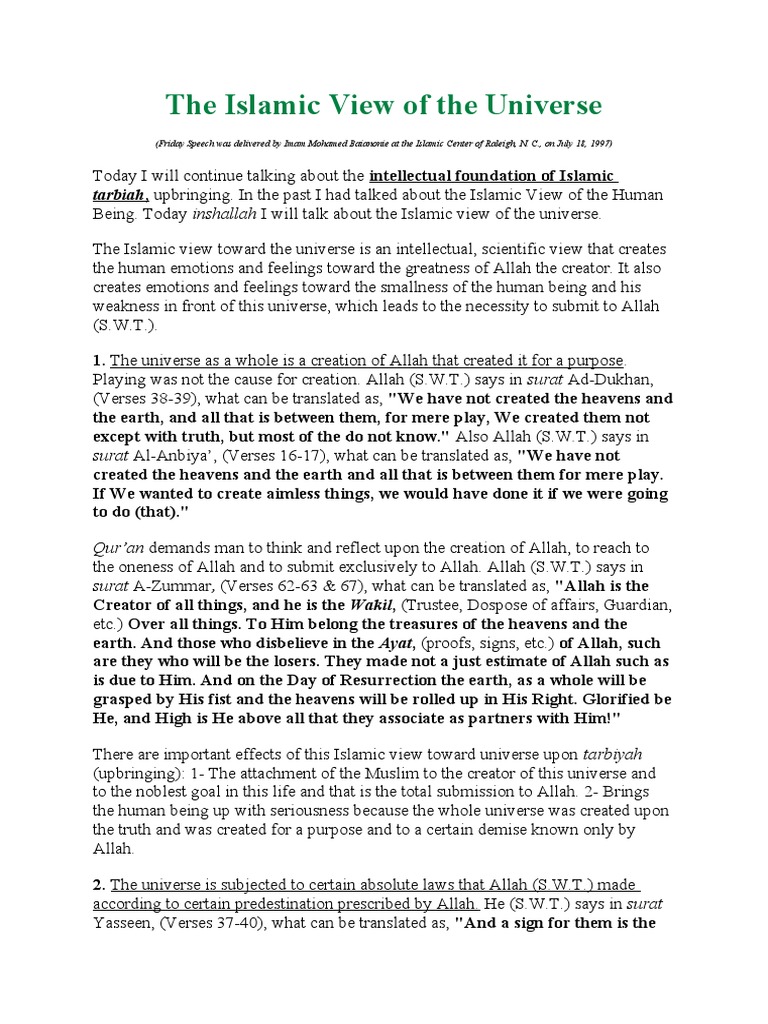 The Islamic View of The Universe | PDF | God In Islam | Relationship ...