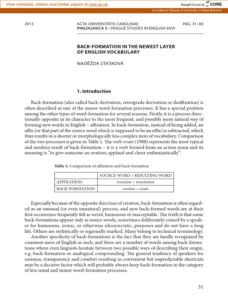 Back-Formation in The Newest Layer of English Vocabulary | PDF ...
