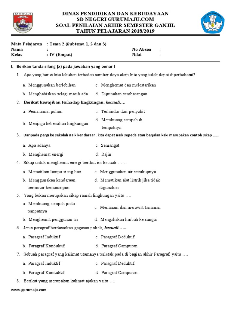 Soal Pas Kelas 4 Tema 2 | PDF | Griya & Taman | Sains & Matematika