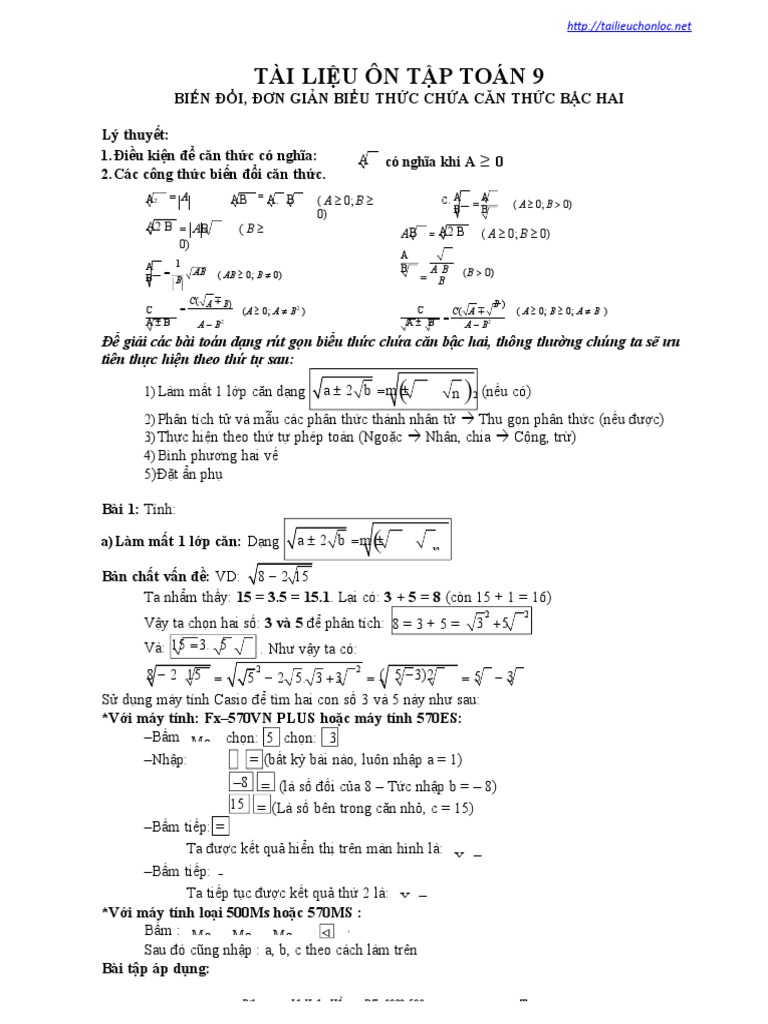 He Thong Bai Tap Ve Can Bac 2 Bien Doi Can Thuc Bac 2 | PDF