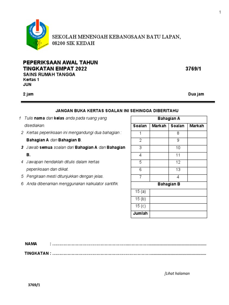 Soalan SRT F4 | PDF