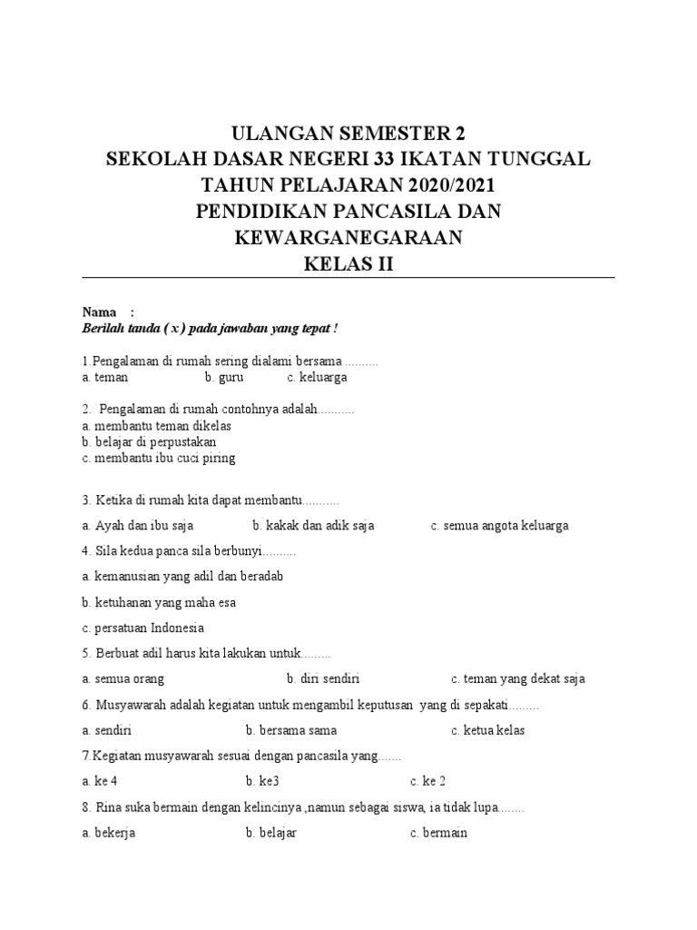 Soal Ulangan Semester 2 Kelas 2 | PDF | Griya & Taman