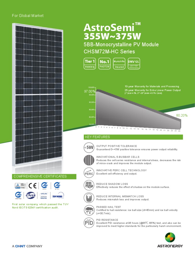 (DATASHEET DOS MÓDULOS) - AstroSemi-360-375w | PDF | Solar Panel ...
