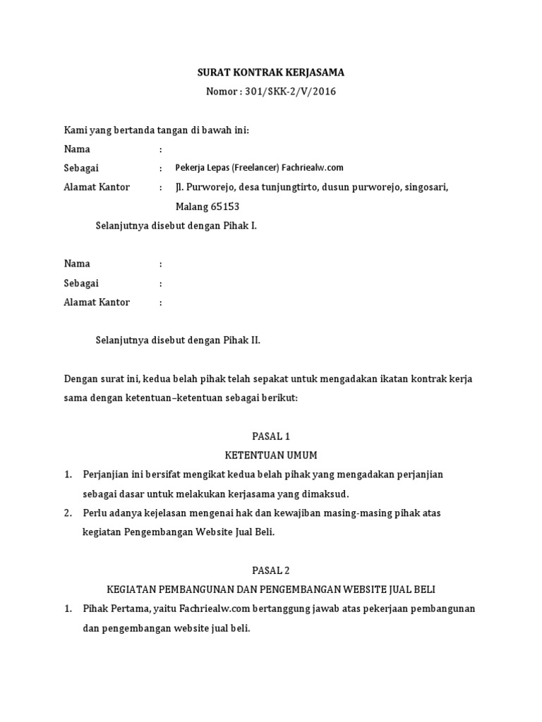 Contoh SURAT KONTRAK KERJASAMA | PDF