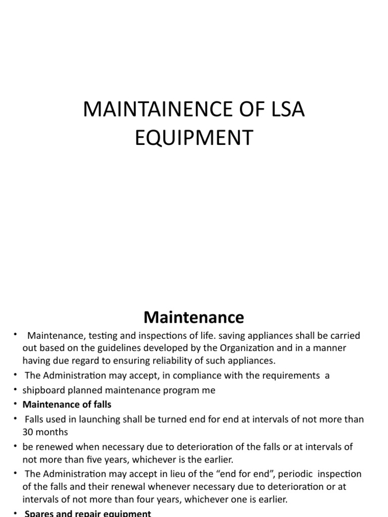 Maintainence of Lsa Equipment | PDF | Ships | Watercraft