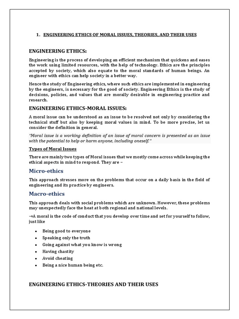 1 Engineering Ethics of Moral Issues | PDF | Morality | Theory