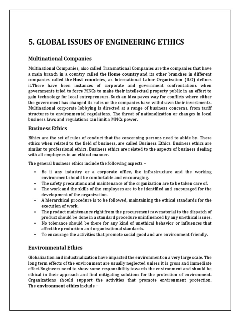 5 Global Issues of Engineering Ethics | PDF | Business Ethics | Cybercrime
