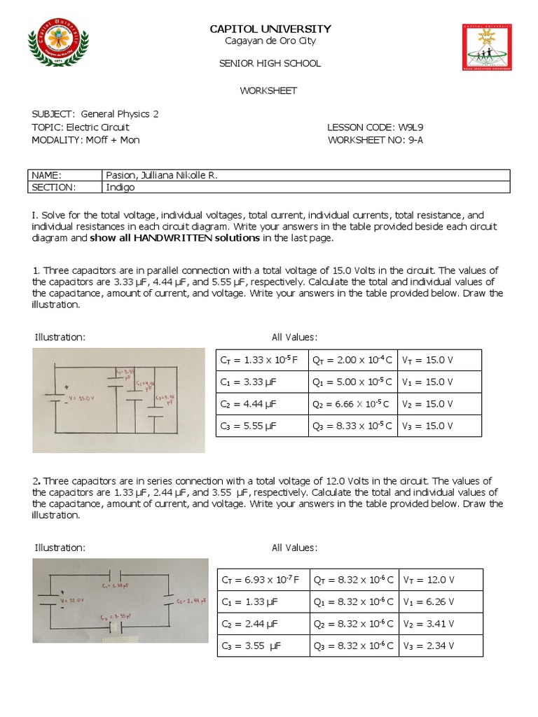Julliana Nikolle Pasion - Week 9 Activity - Capacitors | Download Free PDF | Series And Parallel ...