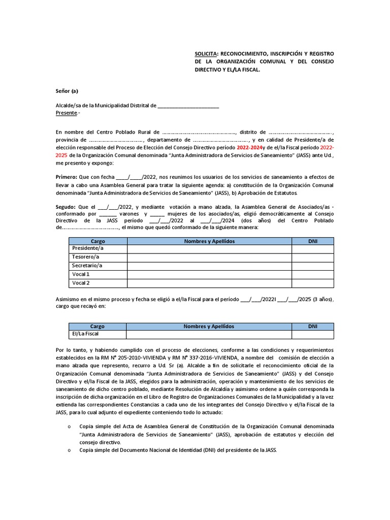 Solicitud de La JASS | Descargar gratis PDF | Alcalde | Gobierno local