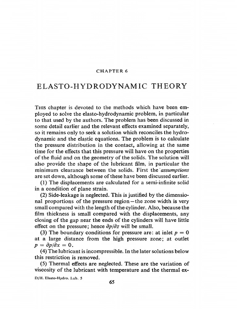 Elasto-Hydrodynamic Theory Guide | PDF | Pressure | Equations