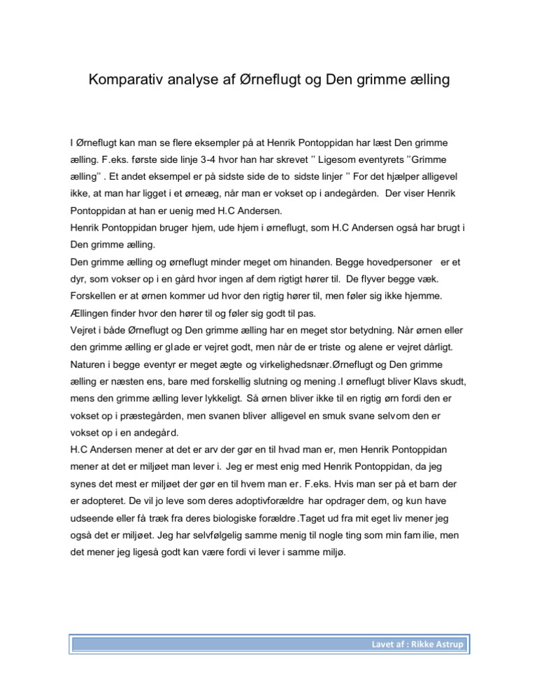Komparativ Analyse Af Ørneflugt Og Den Grimme Ælling | PDF