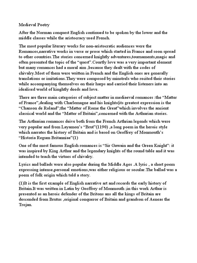 Overview of Medieval Poetry | PDF