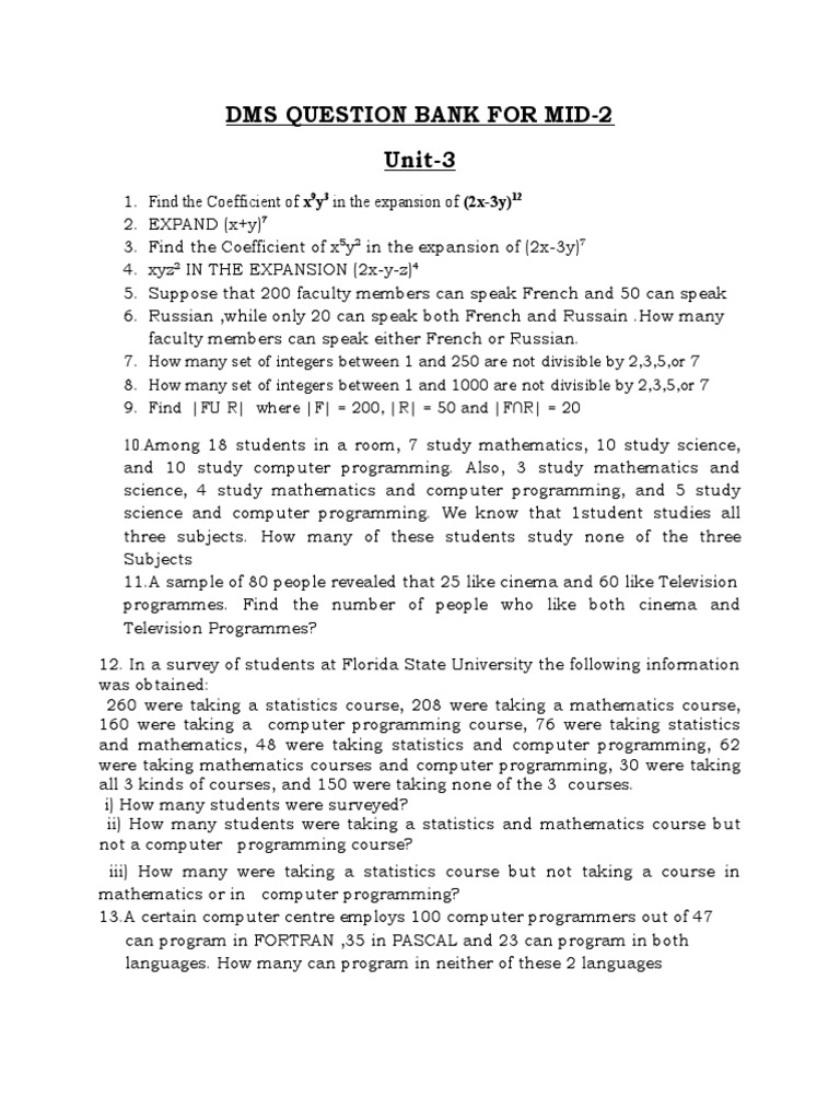 Dms Question Bank For Mid | PDF | Recurrence Relation | Statistics