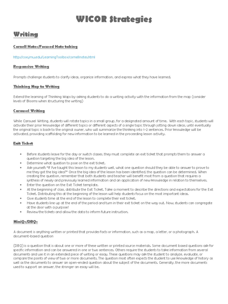 Wicor Strategies | PDF | Reading Comprehension | Learning