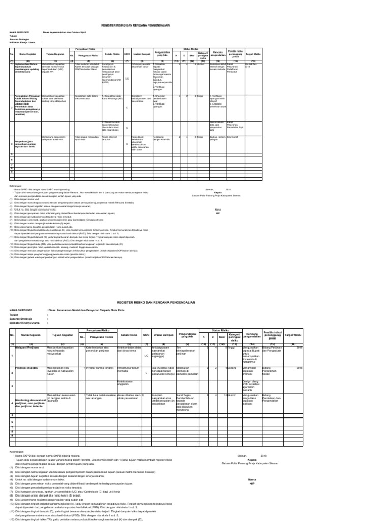 Contoh Register Risiko 17 OPD Klaten - Maret 2018 | PDF