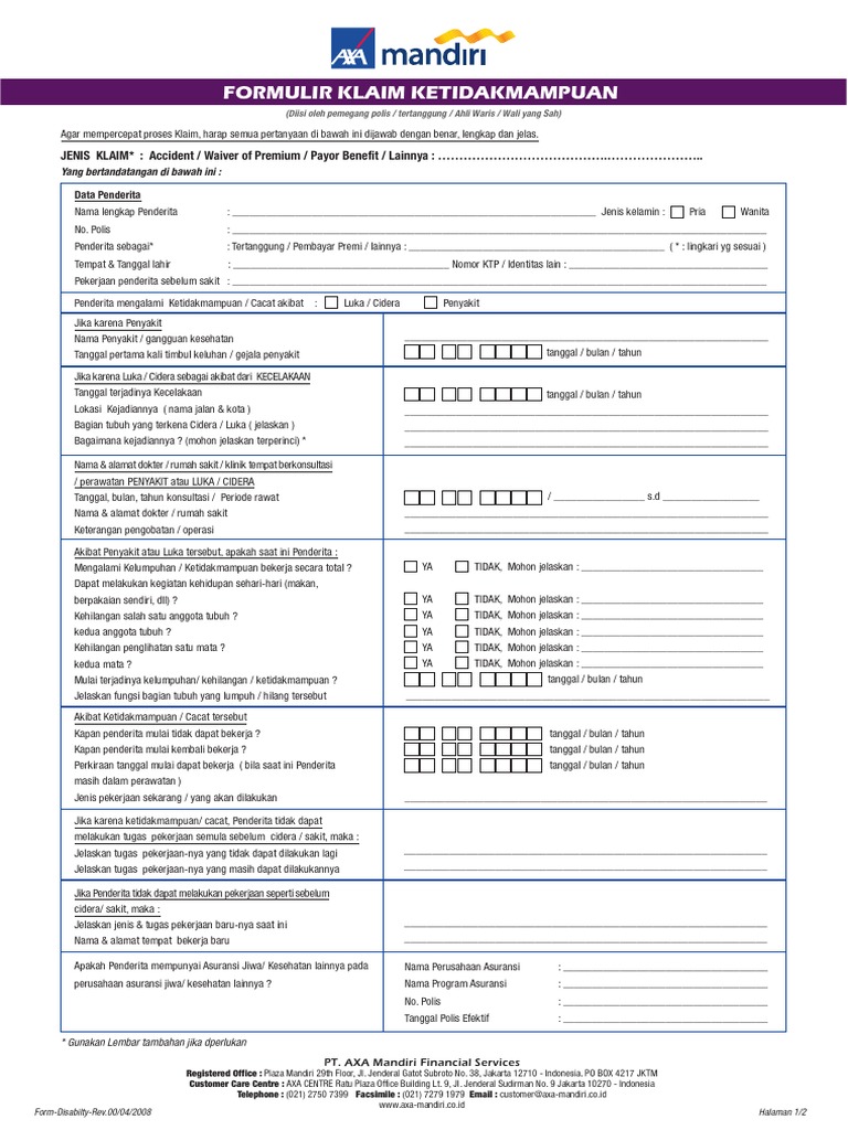 AMFS-Form-Klaim Ketidakmampuan | PDF