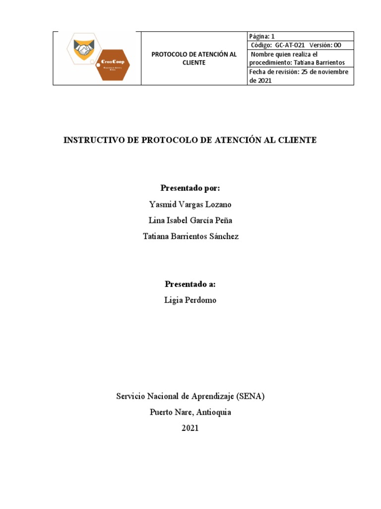 Protocolo | PDF | Calidad (comercial) | Cliente