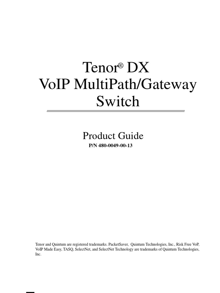Tenor DX Voip Multipath/Gateway Switch: Product Guide | PDF | Session Initiation Protocol ...