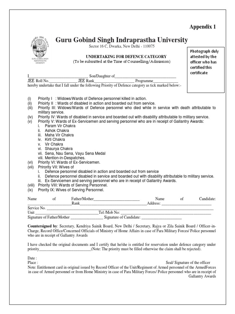 GGSIPU Defence Category Certificate | PDF | Government | Military