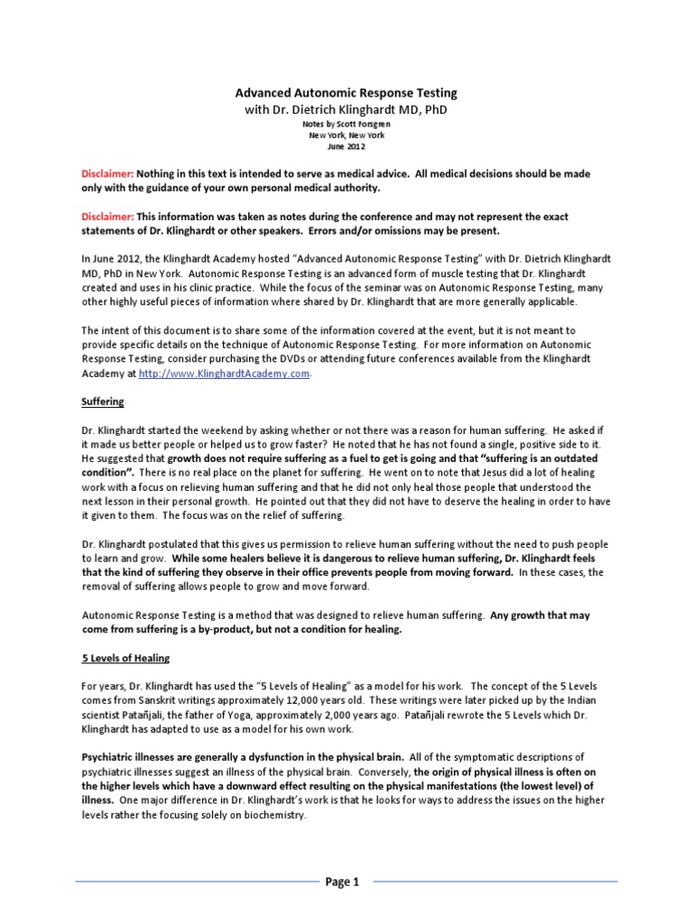 Advanced Autonomic Response Testing: With Dr. Dietrich Klinghardt MD ...