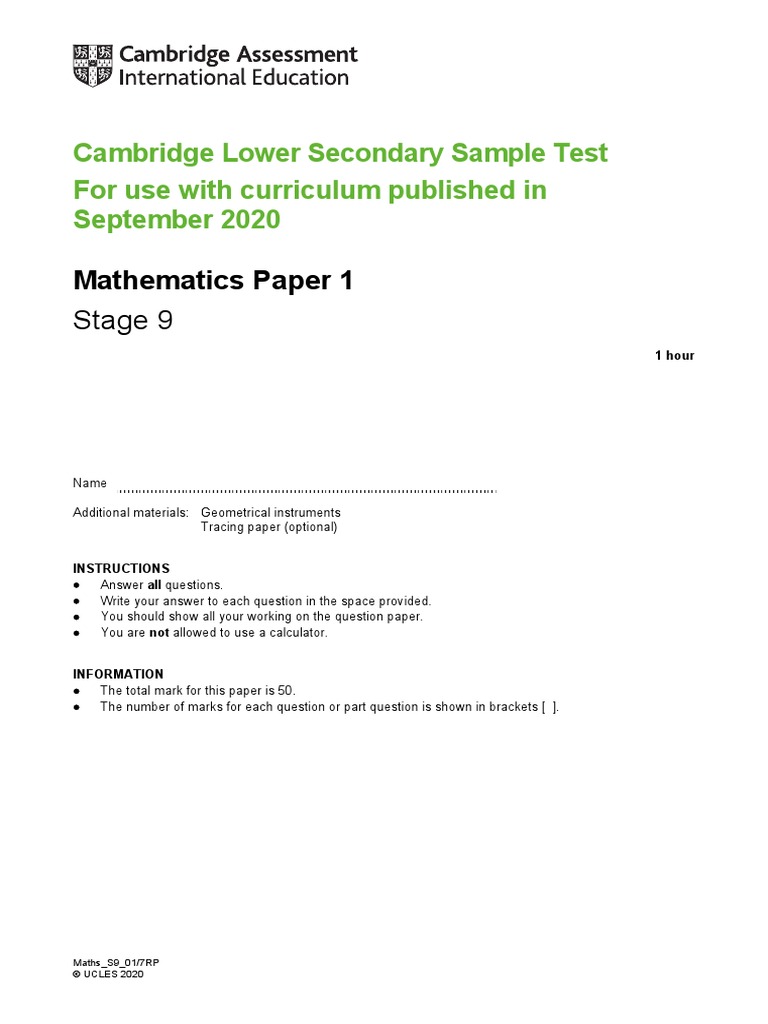 Mathematics Stage 9 Sample Paper 1 tcm143 595677 PDF | PDF | Sequence ...