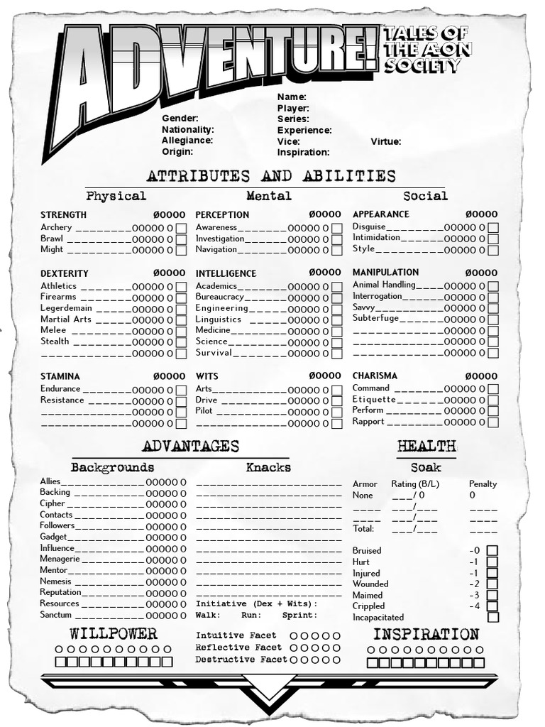 Adventure Character Sheet 2 | PDF