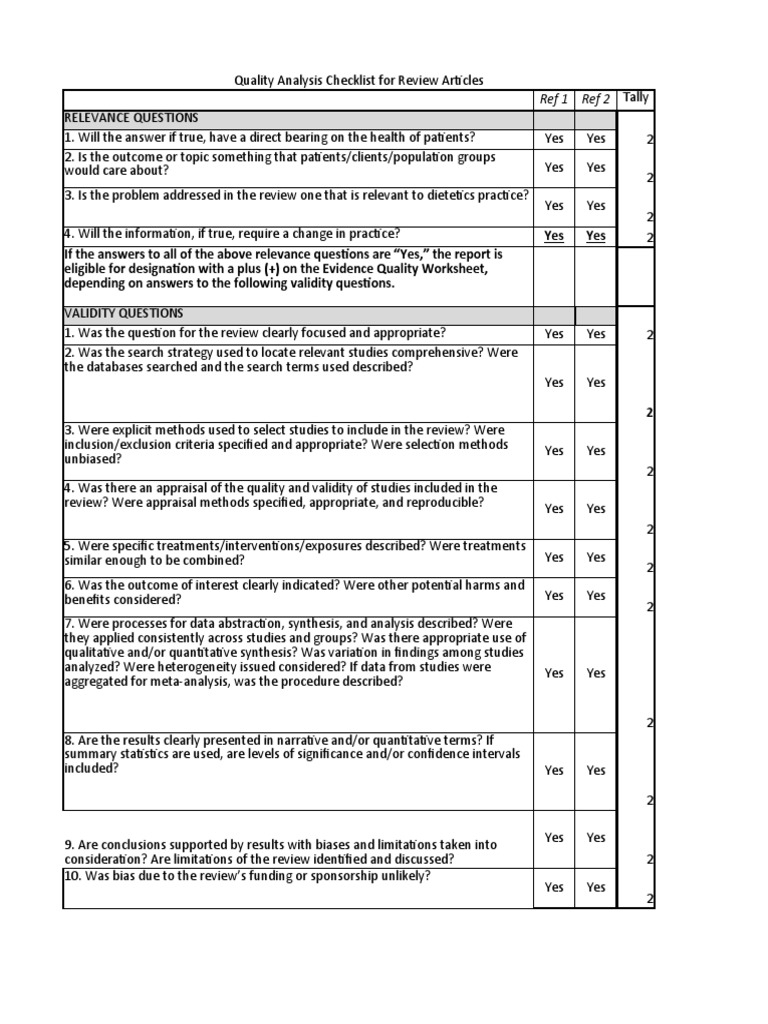 Quality Criteria Checklist for Review Papers | PDF | Cognition ...