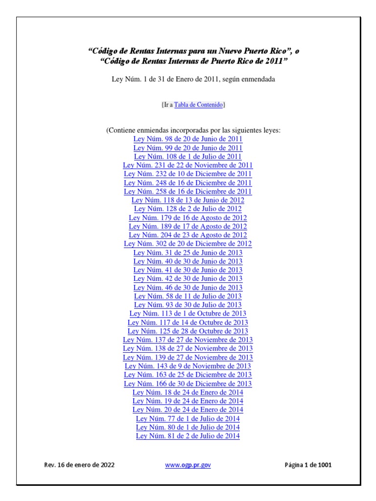 Codigo de Rentas Internas de Puerto Rico de 2011 - Ley 1-2011 - Rev Ogp ...