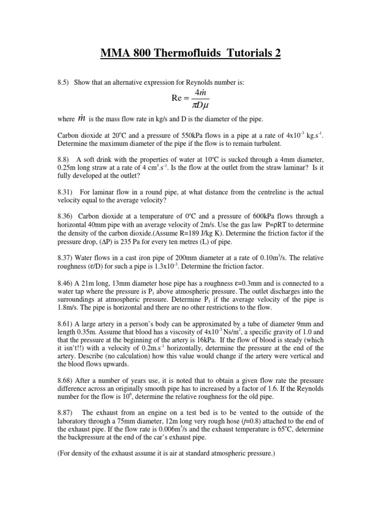 Fluids Tutorial 2 Pdf Hemodynamics Reynolds Number