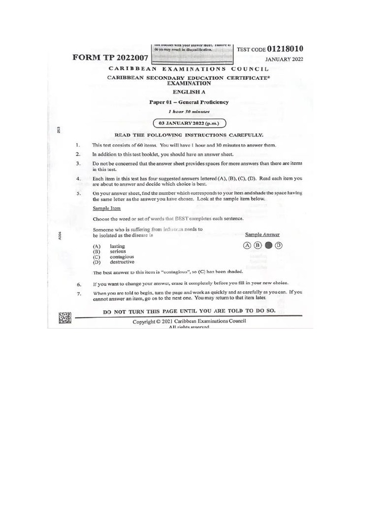 English Past Paper 2022 Paper 1 | PDF