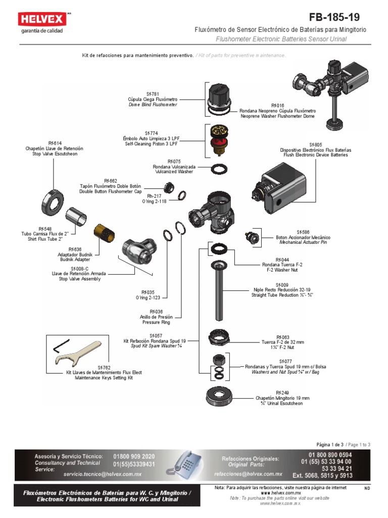 FLUXOMETRO HELVEX FB-185-19 | PDF | Máquinas | Materiales de construcción