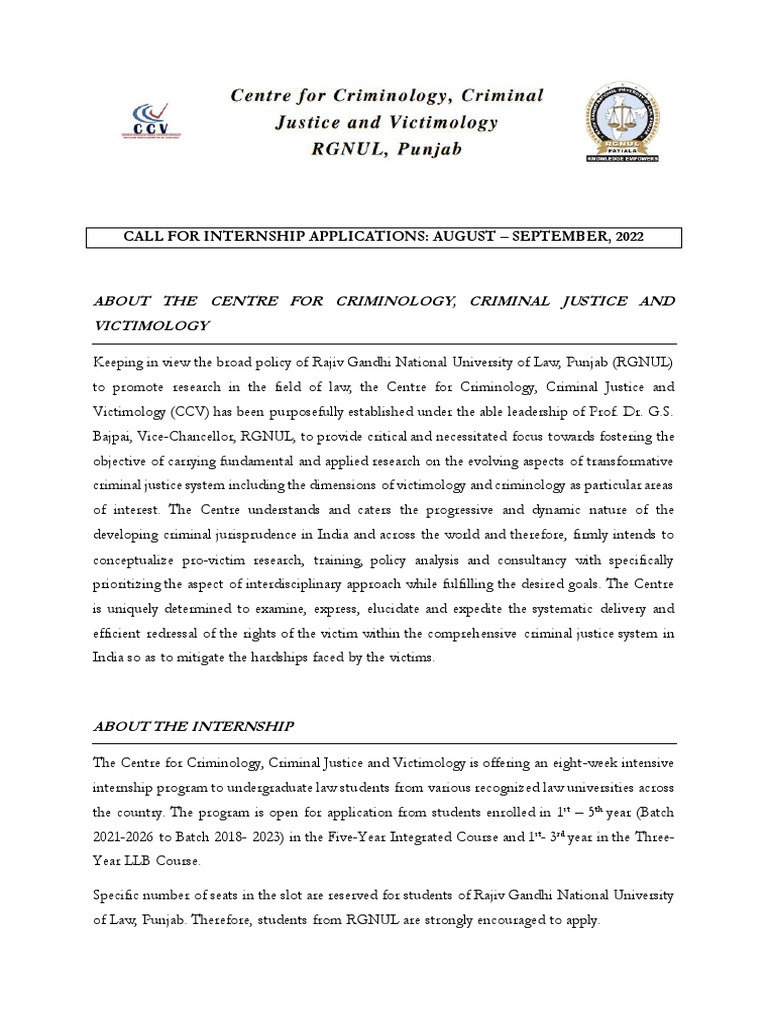 Call For Internship Applications | PDF | Victimology | Criminal Justice